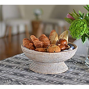 Kouboo La Joll Rattan Fruit Bowl, Large, White-Wash