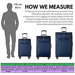 Skyway Epic Softside Large Checked Luggage - Lightweight Suitcase with Wheels | TSA Approved Travel Bag | Spinner Suitcase | Large Luggage Set with Telescoping Handle, 28 inch, Surf Blue