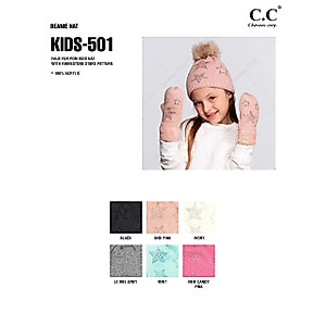 ScarvesMe Children Kids Girl Boy Ages 2-7 Star Rhinestone Knit Hat Beanie Faux Fur Pom Ivory