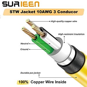 SURIEEN NEMA TT-30P to L14-30R Adapter Cord, 30 Amp 3 Prong to 4 Prong Generator Plug Adapter, Generator Transfer Switch Adapter Cord, RV Generator Plug to Inlet Box, STW 10 AWG, 1.5FT