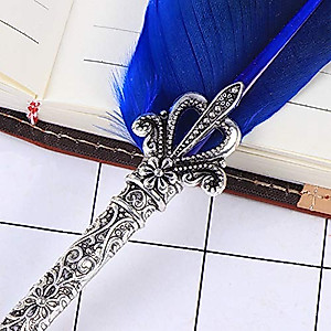 STOBOK Ancient Calligraphy Quill Feather Pen Set Vintage Beautiful Pen Set for Office and Store (Blue + 5 Nibs + Ink)