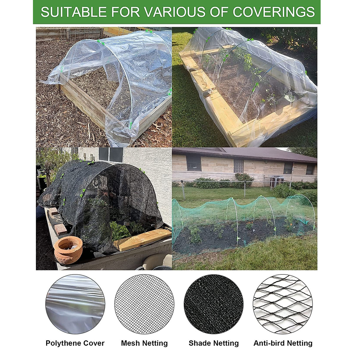 30pcs Greenhouse Frame Kit Fits 3/4/5ft Or Wider Garden Hoops Raised Bed Row Cover Netting DIY Fiberglass Support Stakes Up to 6 Sets of 7ft Long for Plant Vegetable Winter Frost Protection WingShop