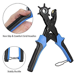 Diyife® Professional Leather Hole Puncher, Full Set Punch Tool Kits for Belt, Watch Band, Shoe, Crafting, Handbag Straps, Fabric, with Extra Punch Plates and Ruler, Multi Hole Sizes Make - Blue