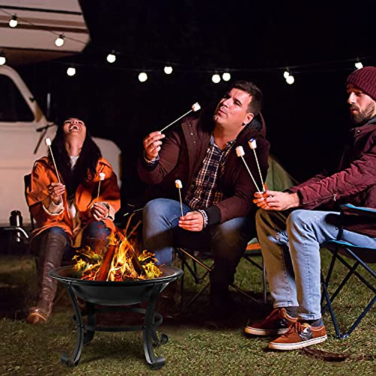 Wilrex Outdoor Fire Pits, 22 inch Portable Bonfire FirePits for Outside Wood Burning with Spark Screen and Fireplace Poker for Backyard Garden Patio Bonfire Heating, Camping and BBQ, Black (QTFP06M)