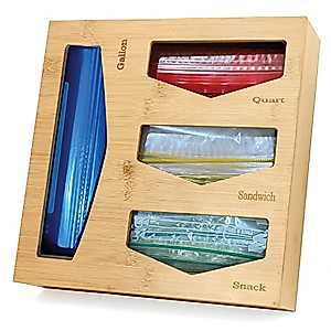 HAUSTUFF Bamboo Ziplock Bag Organizer, Gallon Bags Storage Organizer for Kitchen Pantry, Bamboo Drawer Baggie Organizer for Food Storage - No Assembly Needed