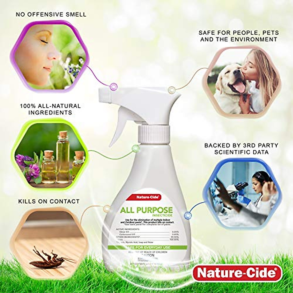 Nature-Cide All Purpose Insecticide. All Natural Roach Killer, Spider, Mosquito and Ant Spray to Keep Your Home Safe. Kills on Contact. No Strong Odor. 8 oz