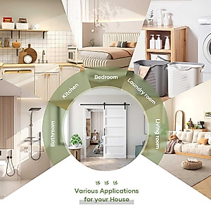 Fredbeck 30x84 inch White Barn Door with 5.5FT Sliding Door Hardware Kit Included & Handle,Solid,MDF, PVC Surface,DIY Assembly,5-Panel,Fit 27in-28in Opening