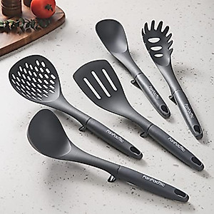 Large Kitchen Utensils for cooking, PanPacific Cooking Utensils Set with Weighted Handle, Non-Stick and Heat Resistant Kitchen Gadgets, Soft Grip Kitchen Tools Sets for Apartment, Dark Grey