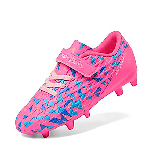 DREAM PAIRS Boys Girls Soccer Cleats Kids Football Shoes for Little/Big Kid SDSO2307K,Size 3 Little Kid,Hot Pink/RoyalBlue