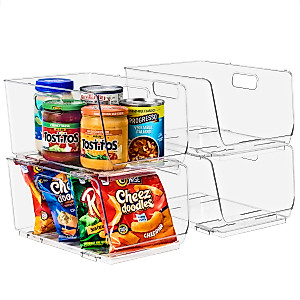 Sorbus Stackable Storage Bins Open Front - Clear Stackable Storage Bins - Pantry Bins for Storage and Organization - Acrylic Stackable Bins for Kitchen - Clear Pantry Organizer Bins (Medium 4 Pack)