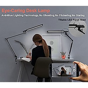 Amzrozky Swing Arm Drafting Table Lamp with Clamp,LED Desk Lamps for Home Office, Eye-Caring Dimmable Workbench Architect Task Lamp, Tiltable LED Panel Head,Touch Control,Memory Function,Black