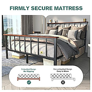 IMUsee Queen Size Metal Platform Bed Frame with Headboard, Heavy Duty, Mattress Foundation, Multi-Directional Support, No Box Spring Needed, Easy Assembly, Noise Free, Black