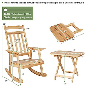 Giantex Outdoor Rocking Chair Set, Front Wooden Rocking Chair, Fir Wood Porch Rocker with Foldable Side Table, Patio Rocker Bistro Set for Backyard, Garden, Poolside, Balcony (1, Natural)
