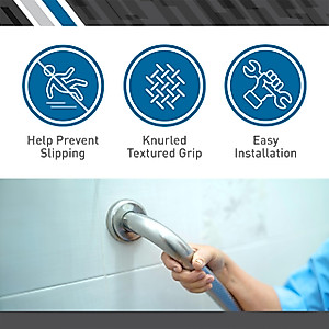 BodyMed 12-inch Chrome Plated Steel Grab Bar - Anti-Slip, Safety Aid Support for Bathrooms, Showers, Bathtubs and Toilets - Perfect for Adults and Seniors