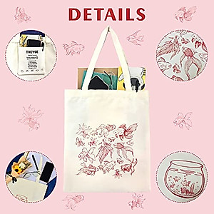 THEYGE Goldfish Canvas Tote Bag Aesthetic Cotton Canvas Bag for Women Girls Gift Cute Fish Tote Bag Book School Shopping Shoulder Bag Beach Bag