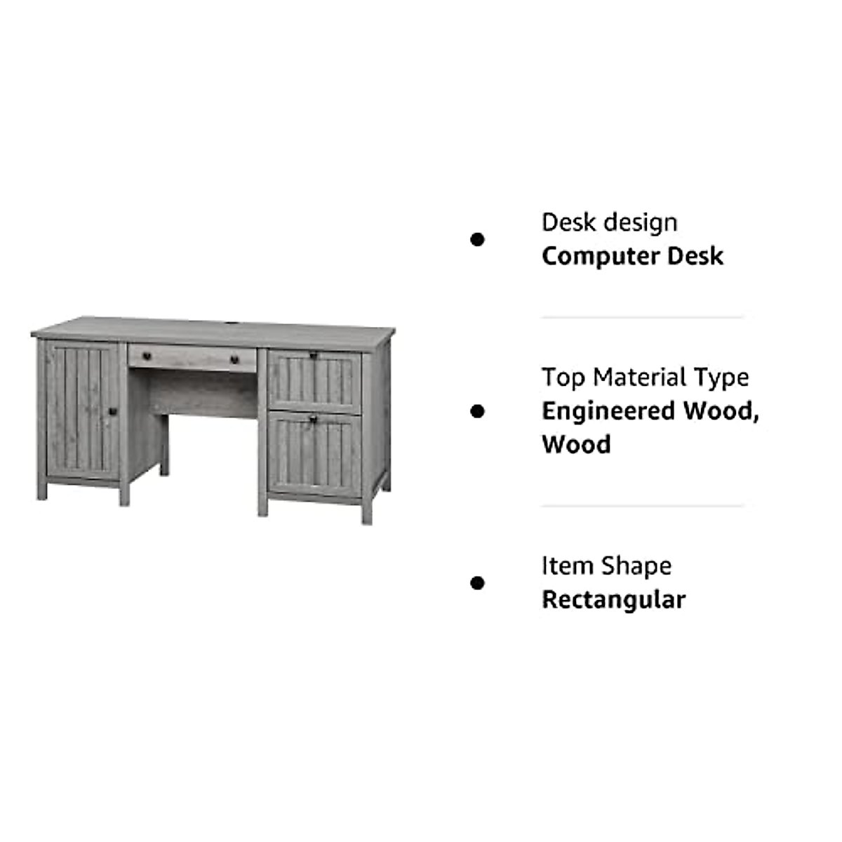 HOMCOM Vintage Executive Computer Desk, Home Office Work Station, Student Table with Cabinet & 3 Drawers for Hanging Files, Grey