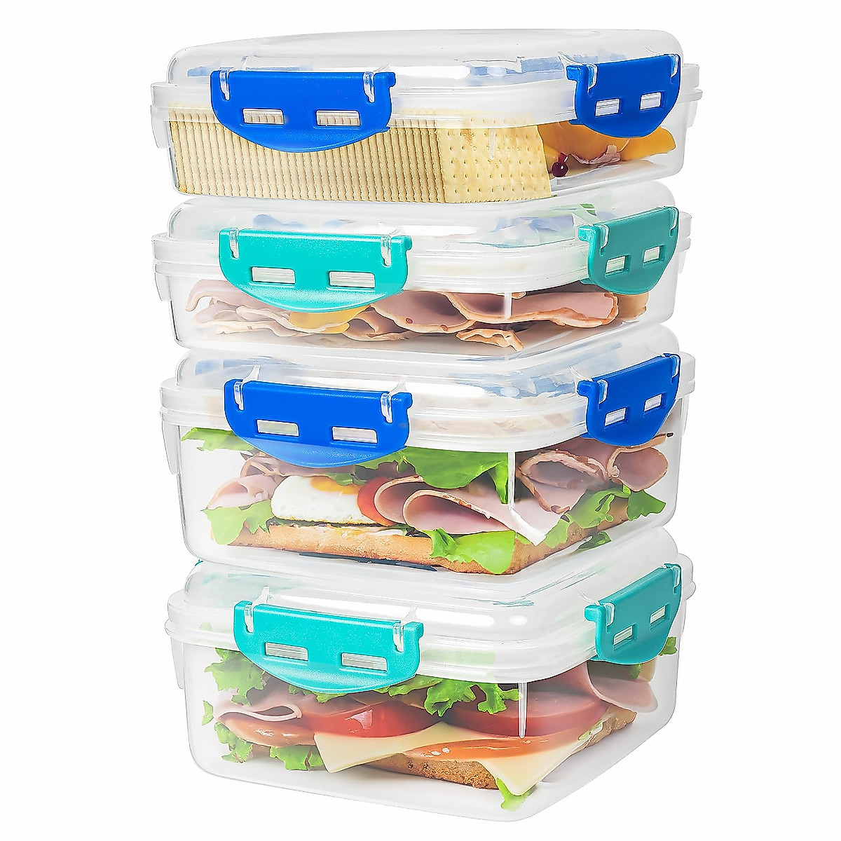 4 PCS Sandwich Containers - 100% Airtight & BPA-Free & Microwave and Dishwasher Safe Kitchen Storage Containers with Upgraded Snaps, Included 2 heightened Sandwich Containers for Lunch Boxes and 2 normal version