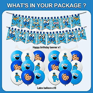 46 Pcs Cartoon Cookies Birthday Party Supplies Includes Happy Birthday Banner Cake&Cupcake Toppers Balloons for Boys Girls Baby Shower Monster Theme Party Decoration
