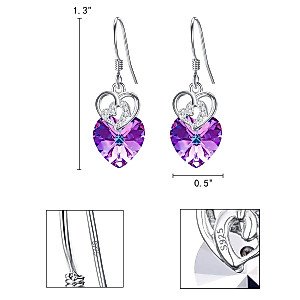 EleQueen 925 Sterling Silver CZ Love Heart Hook Dangle Earrings Made with Crystals Jewelry for Women Vitrail Light