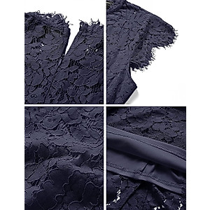 MEROKEETY Women's 2025 Lace Floral Midi Dresses Classic Elegant Party Dinner Photoshoot Dress, Navy, Large