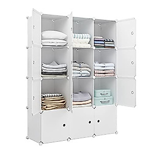 Aeitc Large Storage Cubes- 14''x 18'' (12 Cube)-Clothes , DIY , Closet Organizer with Doors, Modular Bookshelf Units, Toy Organizer, White
