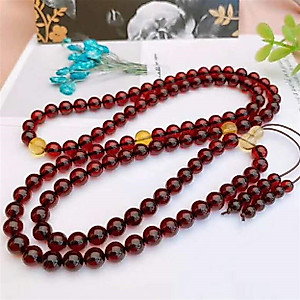 6.7mm Natural Red Blood Amber Gemstone Crystal 108 Prayer Bead Woman Lady Bracelet AAAAA