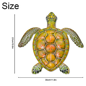 12Inch Large Turtle Wall Decor, Sea Turtle Ocean Hanging Sculpture, Metal Marine Life Theme Wall Decoration for Bathroom Bedroom Swimming Pool (YELLOW)