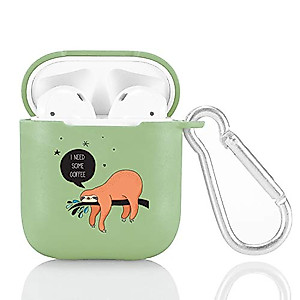Green Case Cover for AirPod 1&2 w/Keychain Carabiner+Storage Bag,Cute Sloth Airpod Case Wireless Earphone Case Smooth Anti-dust Flexible Silicone Protective Cover Soft Skin Avocado Green Case