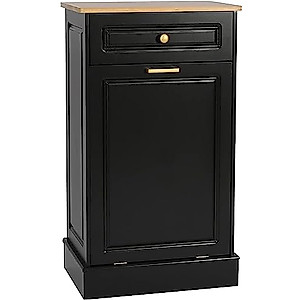 Scurrty 20.5'' Wooden Tilt Out Trash Can Cabinet for Kitchen Island,Tilt Out Bin for Trash Disposal Recycling, Handmade Solid Wood Hideaway Trash Holder for Laundry Hamper with Drawer (Black, Single)