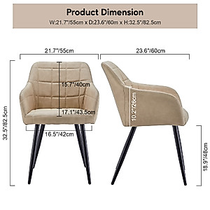 CLIPOP Faux Leather Accent Dining Chairs Set of 4, Upholstered Modern Kitchen Chairs with Arms, Metal Legs, Backrest, Leisure Armchairs for Living Room Office Cafe Restaurant Home Funiture, Beige