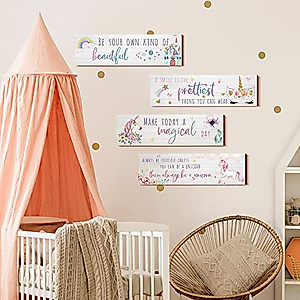 Yulejo Unicorn Rainbow Girls Room Wall Decor Unicorn Rainbow Motivational, Inspirational Wall Art Bedroom Decor for Girls Kids Bedroom Nursery Decorations ()