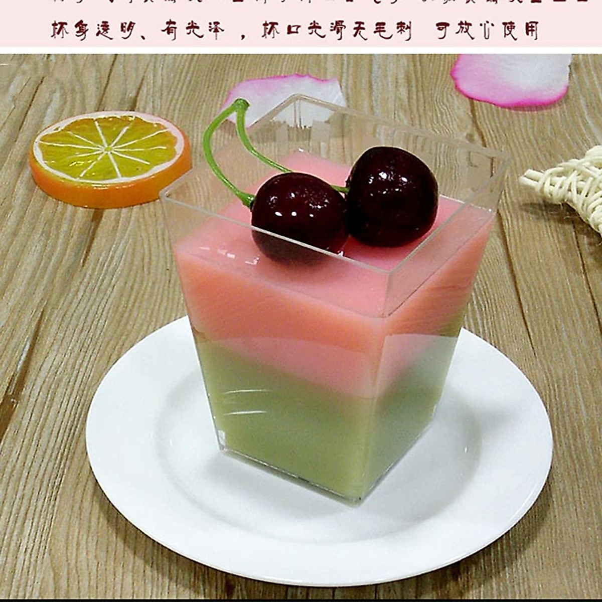 XIGUI 5oz Mini Dessert Cups - Clear Tasting Sample Shot Glasses 25 Piece Reusable of Plastic Dessert, Suitable for Cheese, Desserts, Jelly, Mousse, Ice Cream (Transparent 5oz)