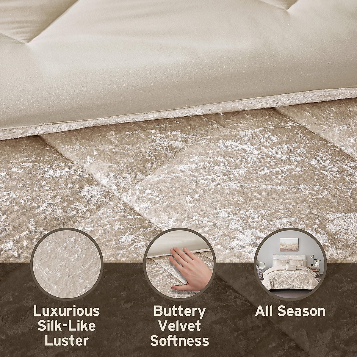 Intelligent Design King Duvet Cover Set, Velvet King Duvet Set, Luxury Diamond Quilting, Lustrous Duvet Cover, Fluffy Duvet Cover, Decor Pillow & 2 Shams, 4 Pieces, Felicia King/Cal King, Champagne