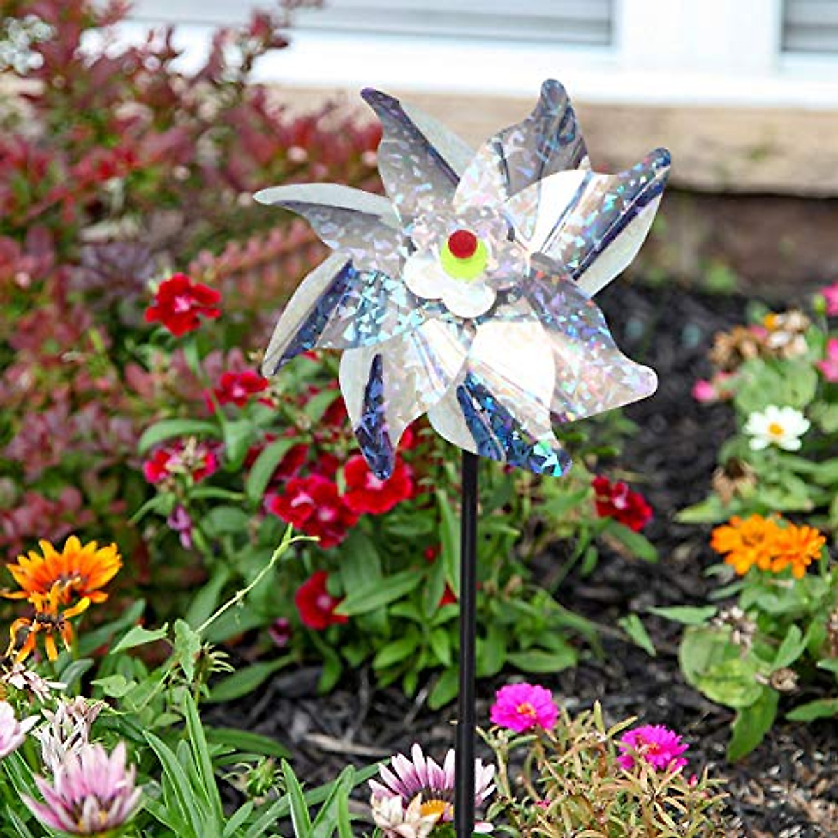 Happyyami 2 Sets Reflective Pinwheels Birds Deterrent Bird Repellent Devices with Bird Repellent Pinwheels Effective Reflection Silver Spinner for Yard Patio Garden Farm (Silver)