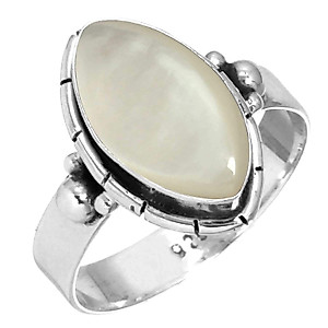 JEWELOPORIUM White Mother Of Pearl Natural 925 Sterling Silver Ring for Women Gemstone Cocktail Silver Ring Size 5.5 Friendship Day Gift Victorian Jewelry