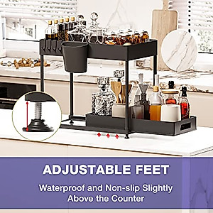 NYYTGE Under Sink Organizer Under Bathroom Cabinet Storage 2 Tier Storage Rack with 4 Hooks, Under Cabinet Organizer Baskets, Multi-purpose Under Sink Shelf Organizer for Bathroom Kitchen