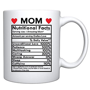 Veracco Mom Nutritional Facts White Ceramic Coffee Mug Funny Birthday Mother's Day Gift For Mom Grandma Stepmom From Daughter Son (White)