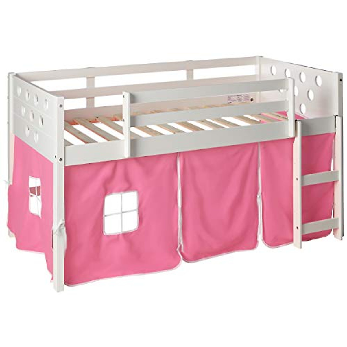 Donco Kids 780A-TW-750C-TB Circles Low Loft Bed with Pink Tent, Twin, White