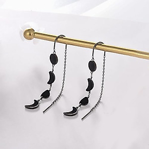 Moon Phase Earrings 925 Sterling Silver Black Threader Earrings for Women Chain Earrings Threader Dangle Drop Earrings Lightweight Earrings Jewelry Gift