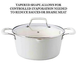 Martha Stewart Heathland Premium Nonstick PFA Free Ceramic Interior 10-Piece Tapered Aluminum Cookware Set - Linen White