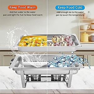 BriSunshine 4 Packs 8 QT Chafing Dish Buffet Set, Stainless Steel Rectangular Buffet Warmer for Parties with Foldable Frame Pans Lids, Full Size Chafing Dishes Food Warmers for Buffet Weddings Events