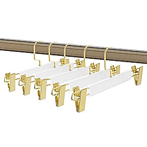 16 Pack Gold Pants Hangers,Plastic Skirt Hangers with Gold Clips,Premium Pants Hangers for Clothes Coat 360° Swivel Hook(Gold-16 Pack)