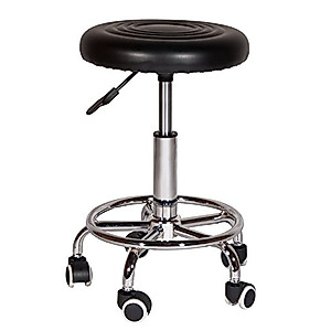 Topline 360-Degree Rolling Swivel Adjustable Stool Chair with Foot Rest - Black
