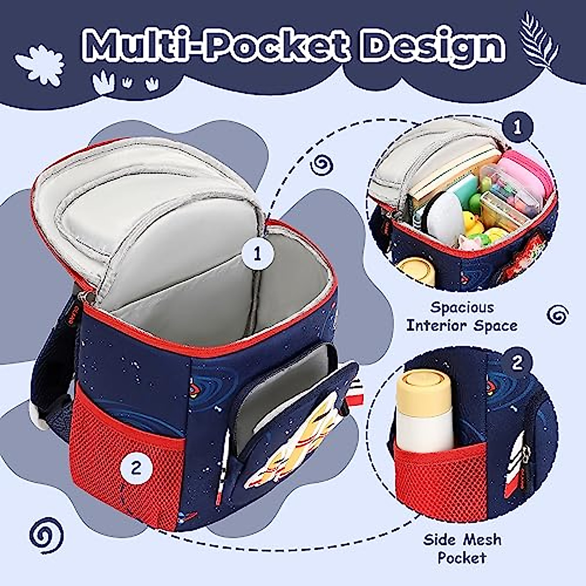 MUSEVOS Toddler Backpack, Neoprene Kids Backpack for Boys Girls,Airplane