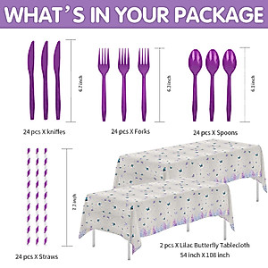 HIPVVILD Butterfly Party Decorations Tableware - Butterfly Birthday Party Supplies, Plate, Napkin, Cup, Tablecloth, Cutlery, Straw, Hydrangea Butterfly Baby Shower Decorations Dinnerware | Serve 24