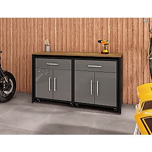 Manhattan Comfort Eiffel Garage Work Station Set of 3 in Matte Black and Gray