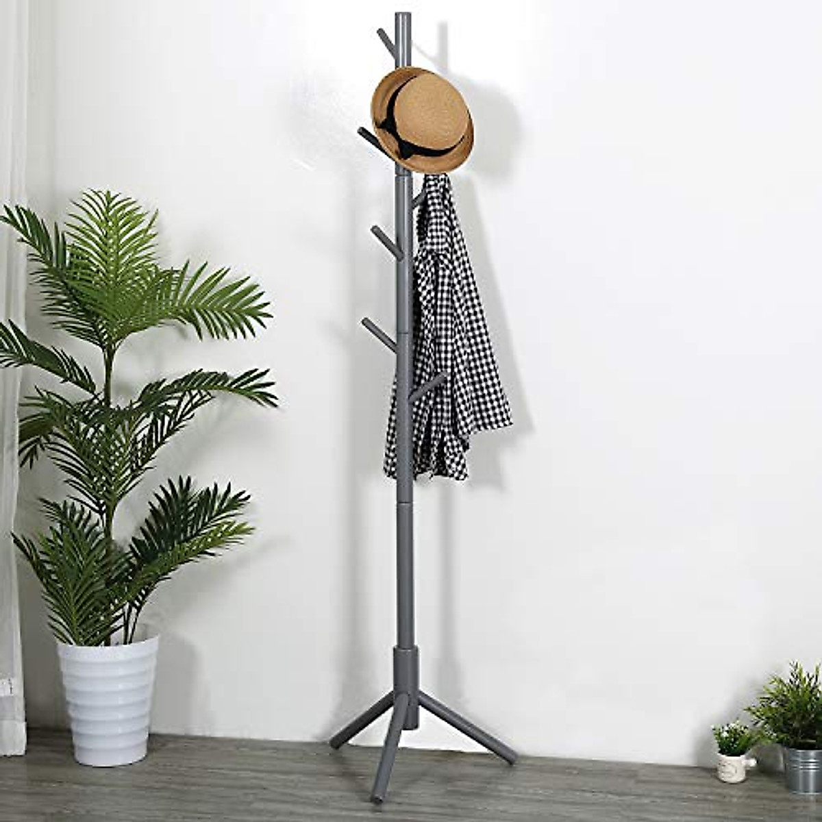 Vlush Sturdy Coat Rack Stand-Coat Hat Tree Coat Hanger Holder Stand for Clothes,Scarves,Handbags,Umbrella-(8 Hooks,Gray)