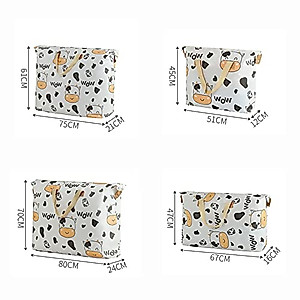 Elainilye 4pack Large Capacity Comforter Storage Bag, Milk Cow Printed, Reinforced Handle, Waterproof Closet Underbed Organizer Bag, Container Bag for Clothing Bedding, Travel Zipper Bag (white)