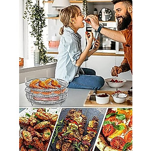 Air Fryer Basket Rack, Stainless Steel Round Three Stackable Racks, Multi-Layer Dehydrator Rack, Stackable Air Fryer Rack for Home Kitchen Ninja Food