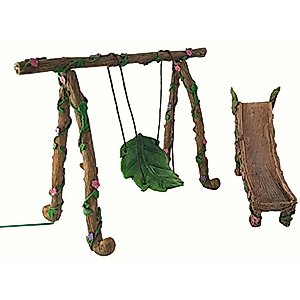 GlitZGlam Fairy and Gnome Miniature Swing and Slide Set - A Fairy Garden Accessory